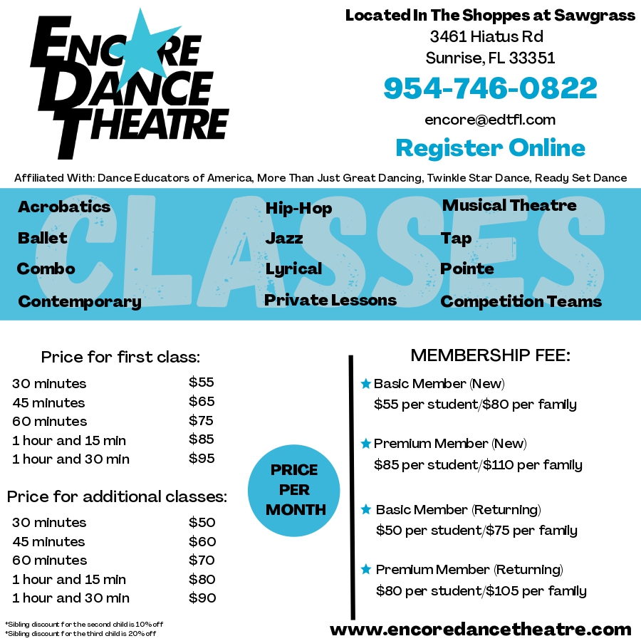 Encore Dance Theatre | Class Prices & Studio Policies